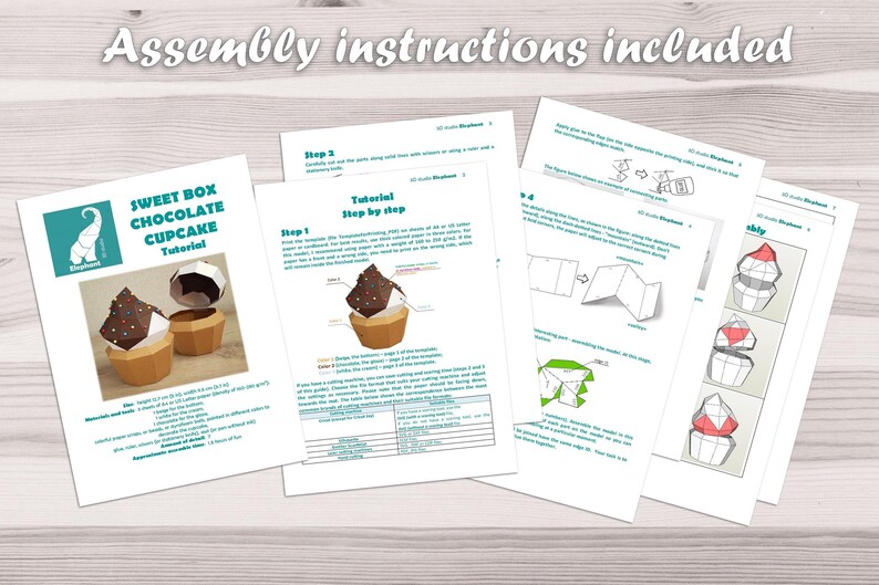 3D Papercraft Cupcake Box Template, Low Poly Paper Cupcake Gift Box ...