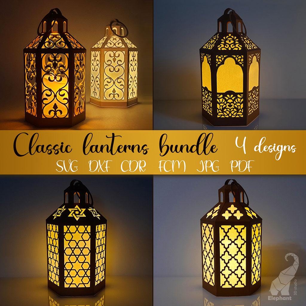3D Paper Lantern Bundle SVG Cut Files for Cricut, Lantern SVG Template ...