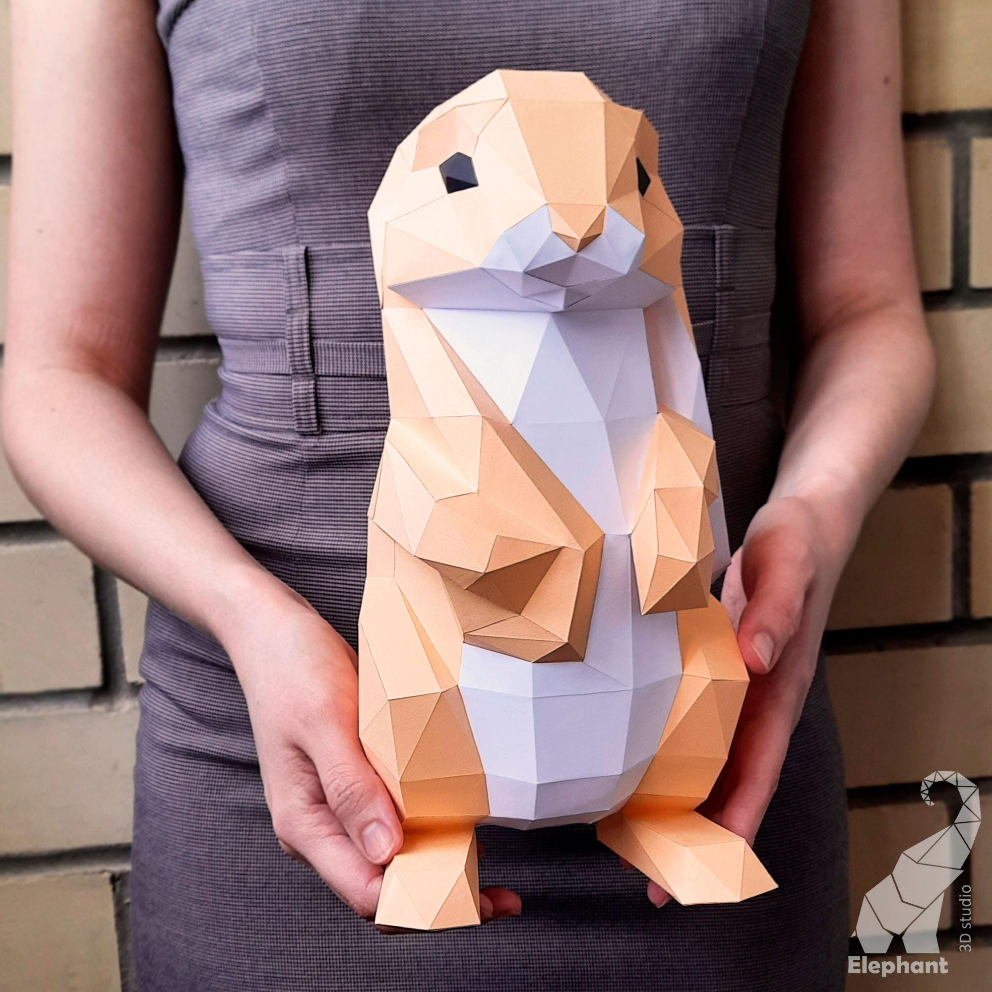 3D Papercraft Rabbit Template, Low Poly Rabbit Template, 3d Paper ...
