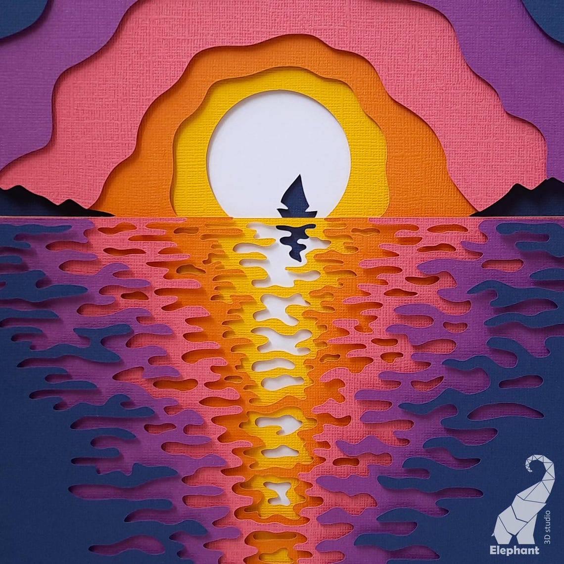 3D Layered Sunset on the Sea Svg Cut File, Layered Sunset Svg, Layered ...