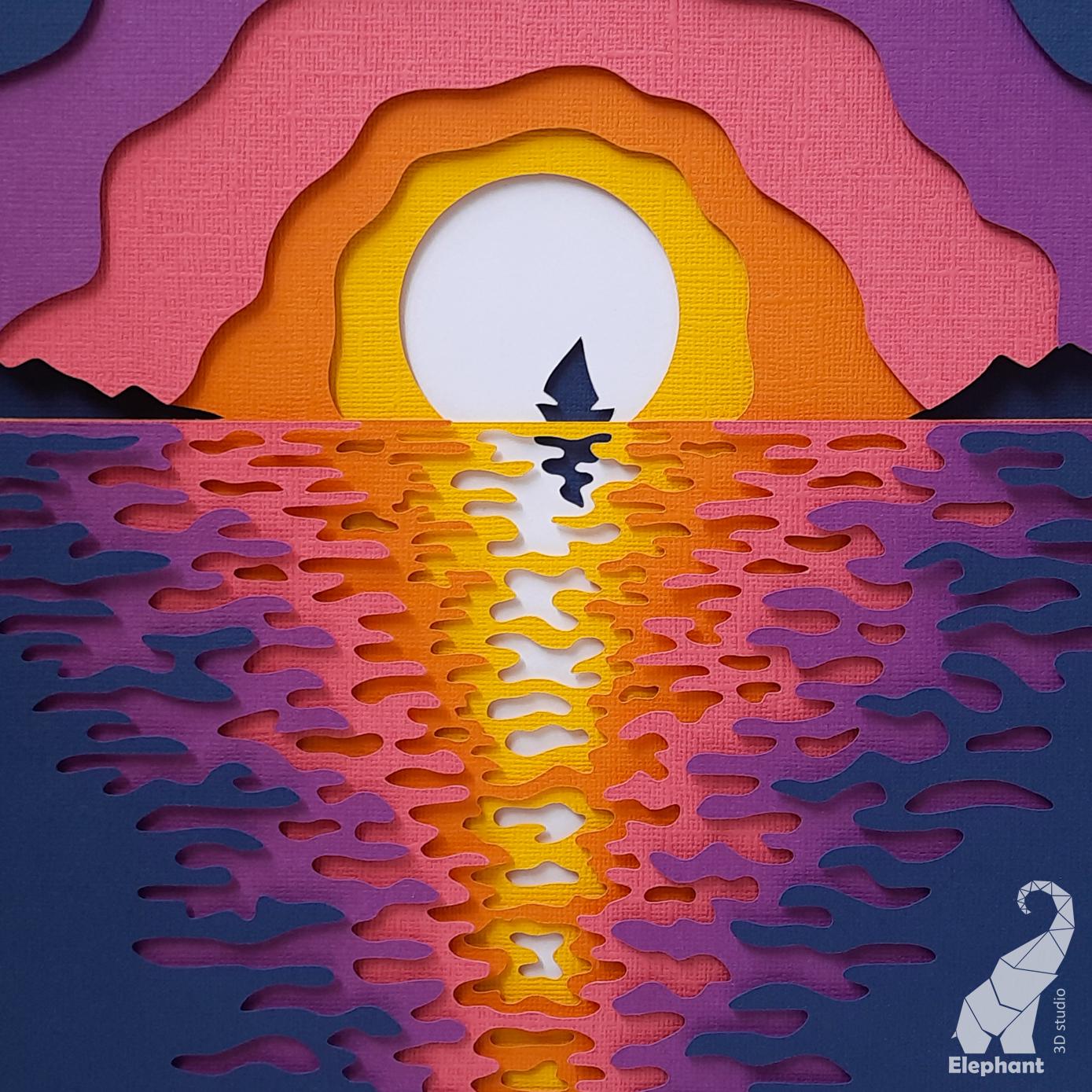 3D Layered Sunset on the Sea Svg Cut File, Layered Sunset Svg, Layered ...