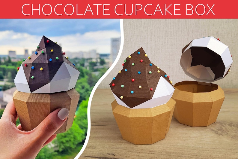 3D Papercraft Cupcake Box Bundle, Low Poly Paper Cupcake Gift Box ...