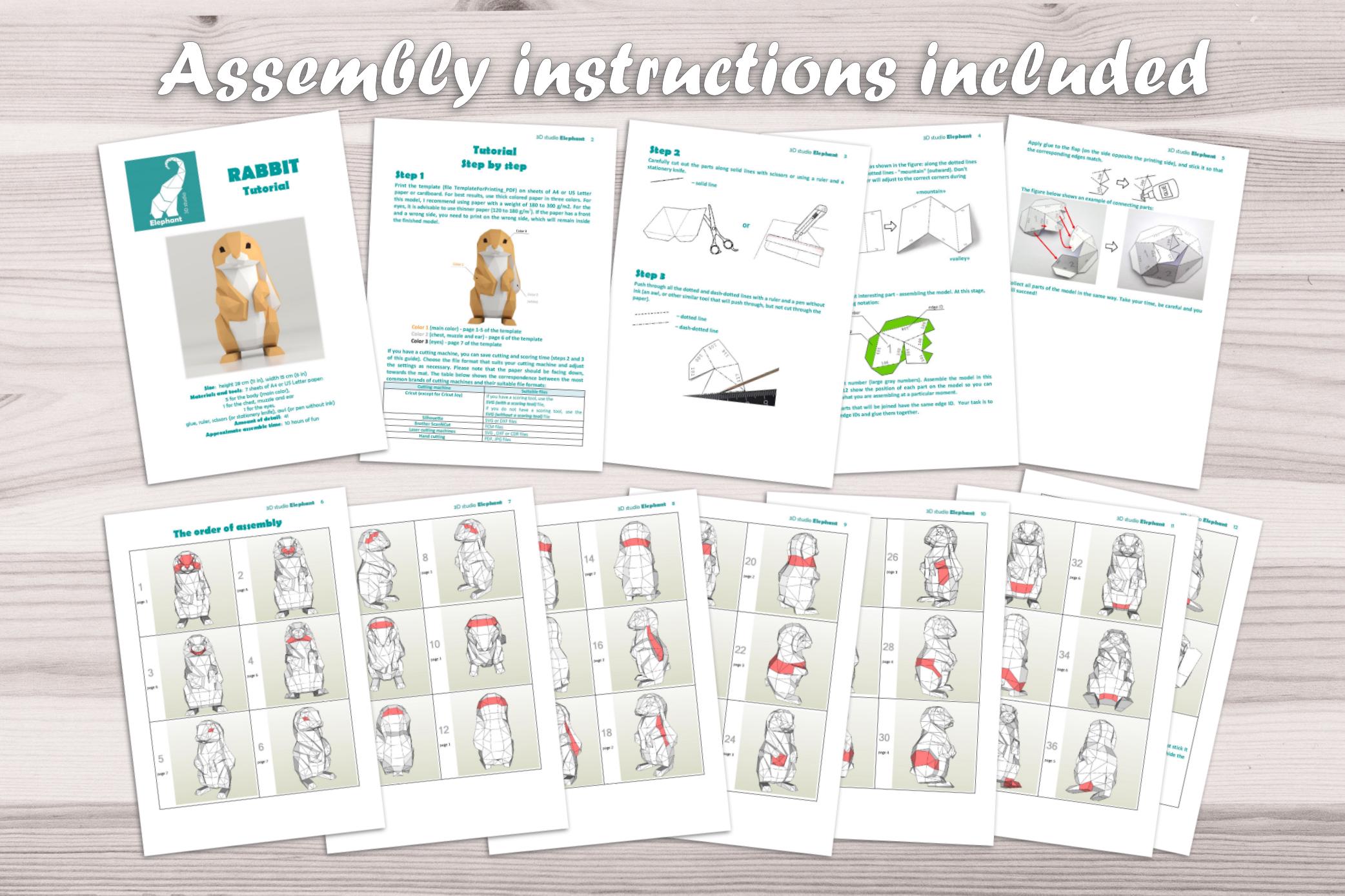 3D Papercraft Rabbit Template, Low Poly Rabbit Template, 3d Paper ...