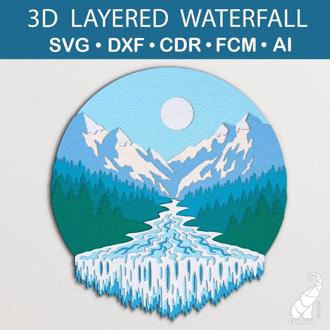 3D Layered Waterfall Svg Cut File, Layered Mountain River Svg, 3d ...