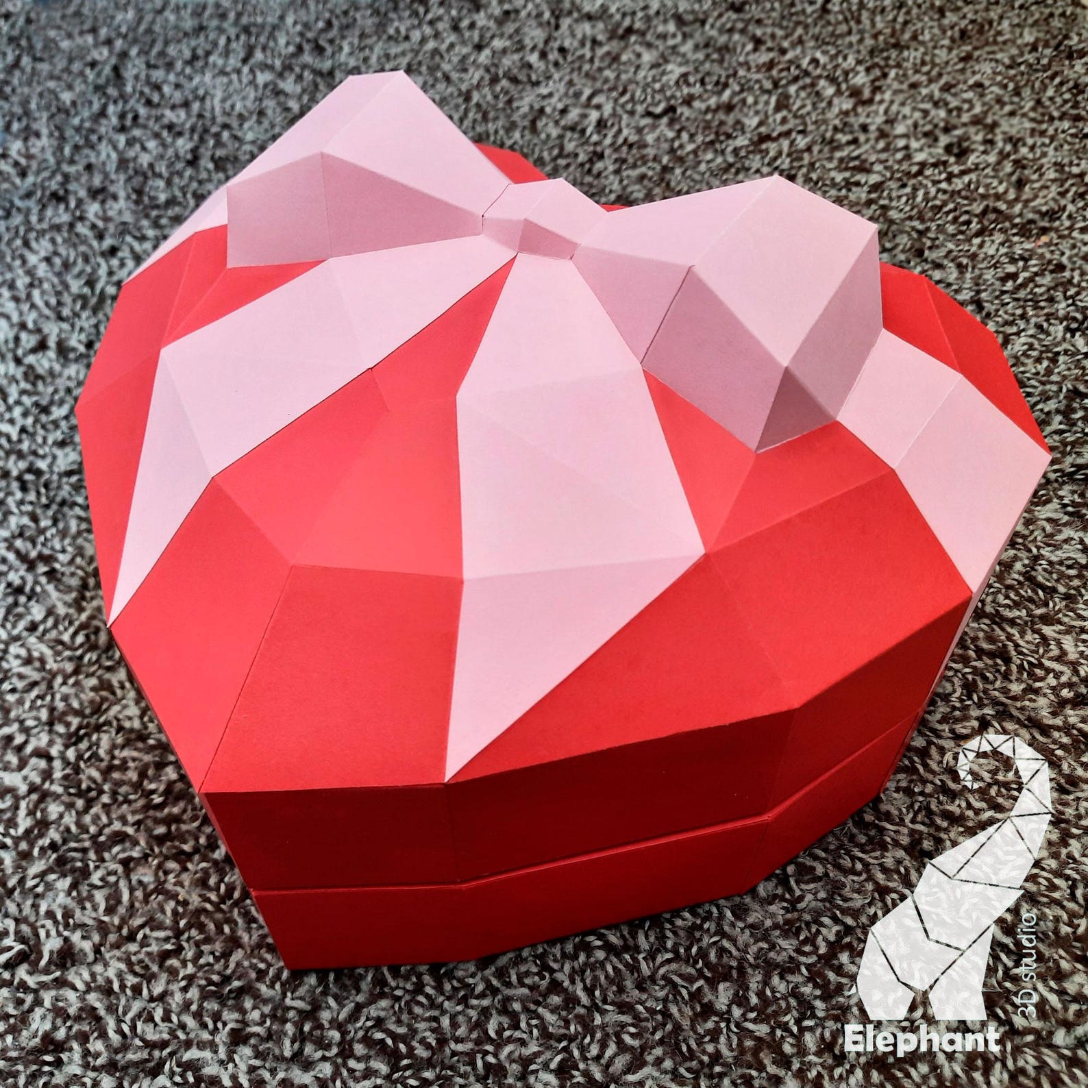 3d Paper Heart Shaped Box Template, 3D Low Poly Heart Gift Box Pdf File ...