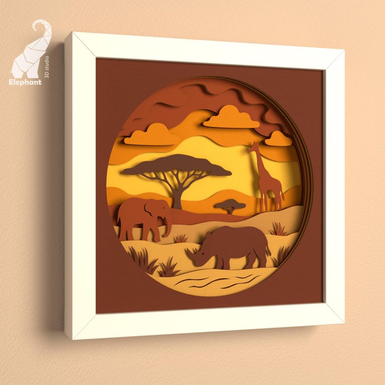 African Safari Shadow Box SVG, 3D Layered Paper Cut Template for Cricut ...