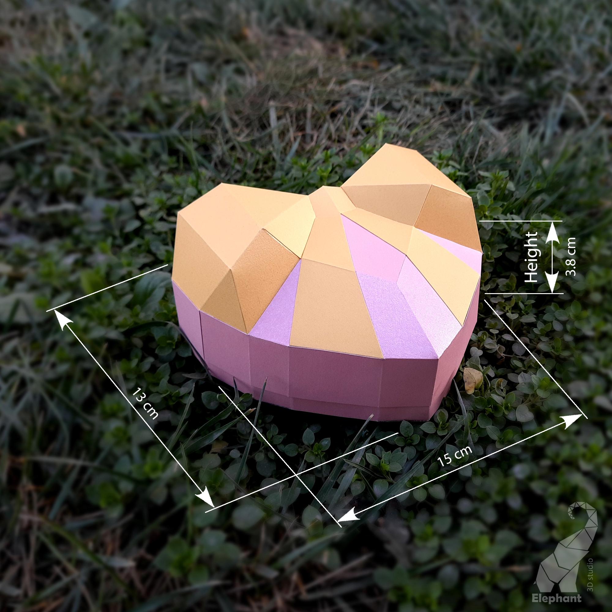 3d Papercraft Heart Gift Box Template, Low Poly Heart Shaped Box Svg ...