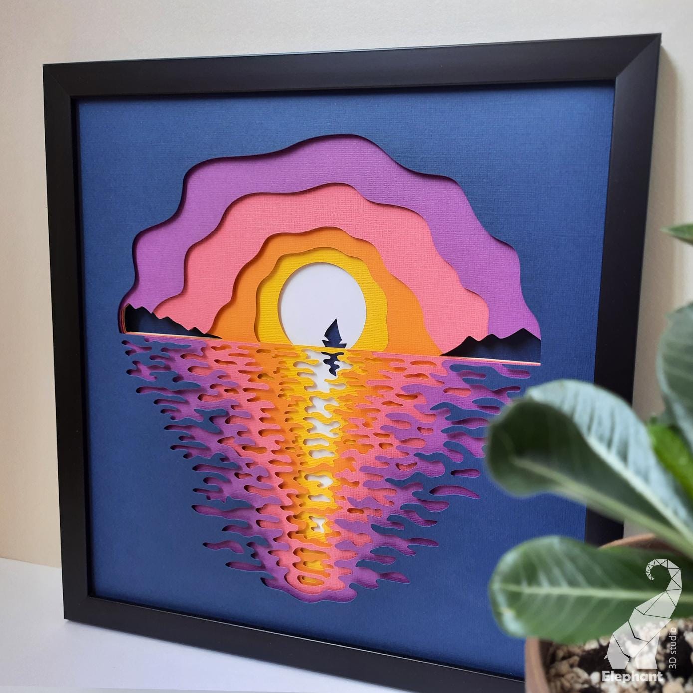 3D Layered Sunset on the Sea Svg Cut File, Layered Sunset Svg, Layered ...