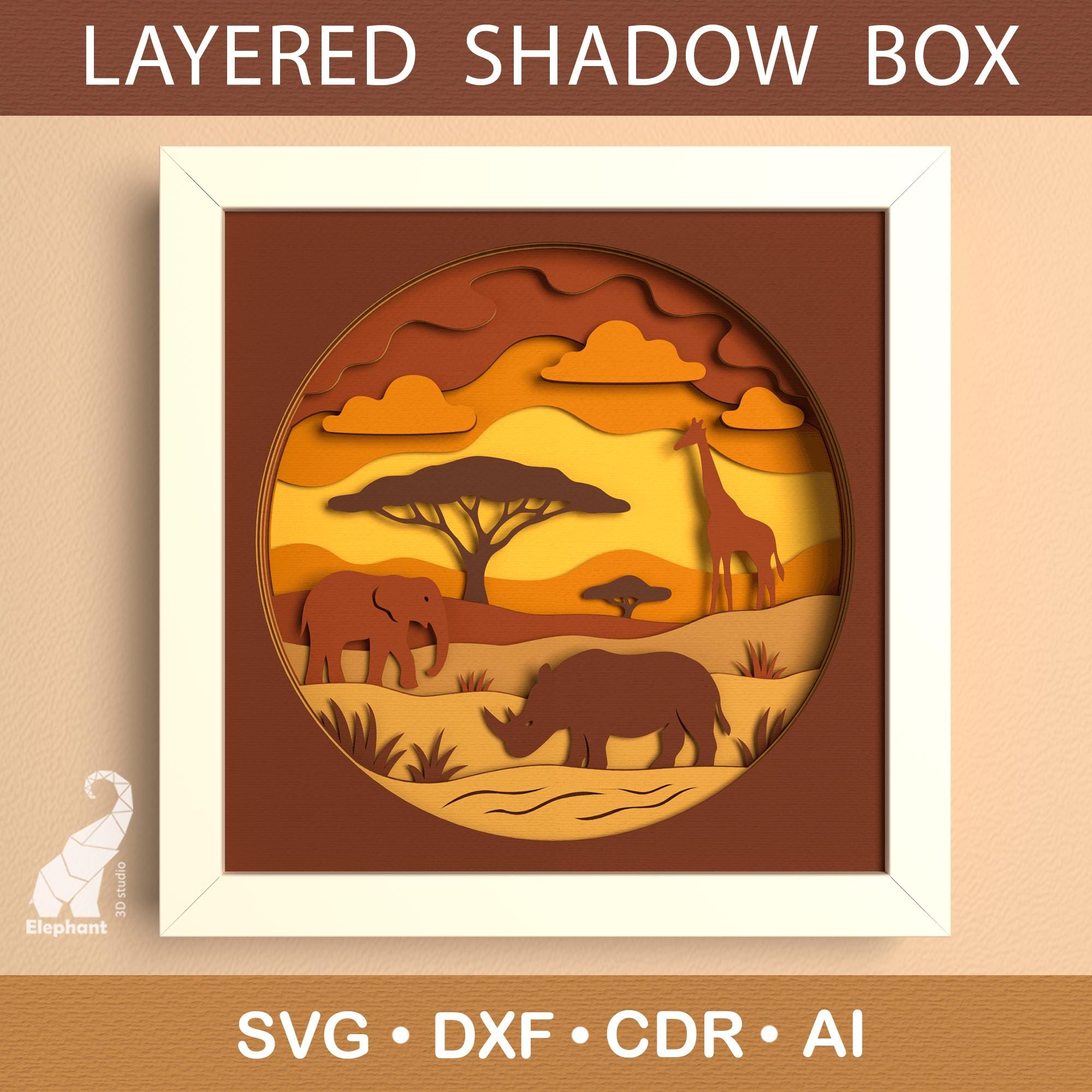 African Safari Shadow Box SVG, 3D Layered Paper Cut Template for Cricut ...