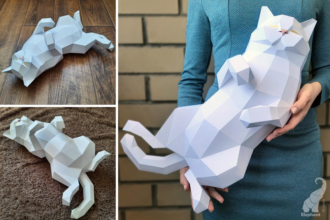 3D Papercraft Cat Template, Low Poly Cute Cat Template, 3d Paper Cat ...