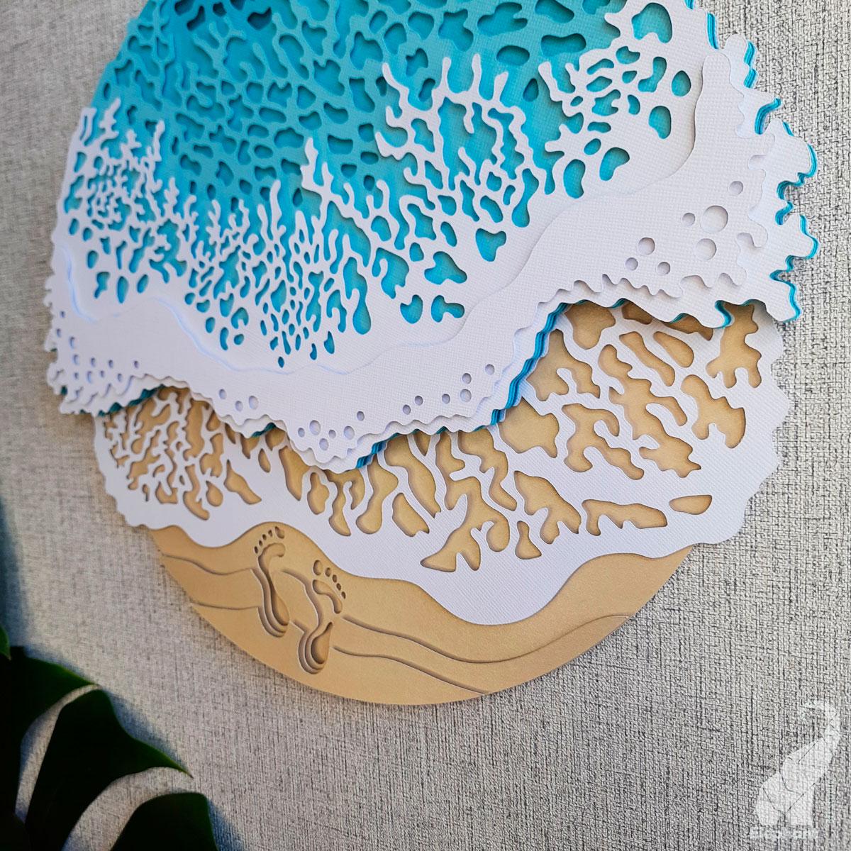 Layered Sea Svg Cut File, 3D Paper Layered Sea Svg, Footprints in the ...