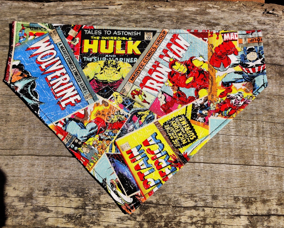 Comic Book Style Superhero Over the Collar Dog Bandana Cat Pet Marvel ...