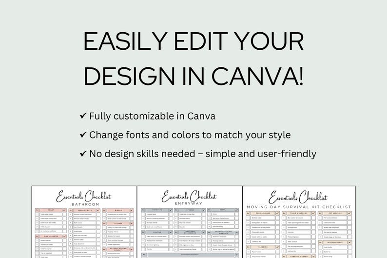 New Home Essentials Checklist Bundle – Editable & Printable PDF, Moving ...