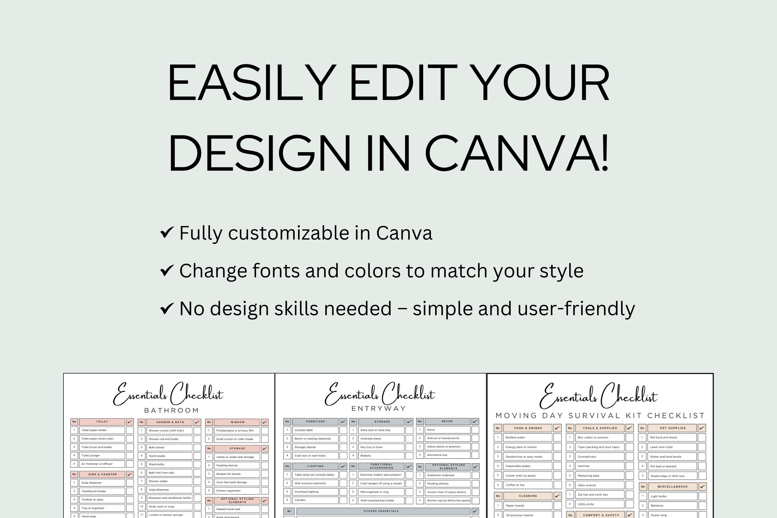 New Home Essentials Checklist Bundle – Editable & Printable PDF, Moving ...