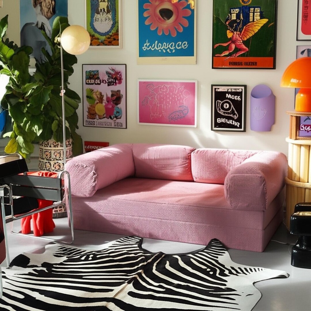 Comfy Olio Pink Velvet Sofa, Cute Modular Sectional Sofa, Livingroom ...