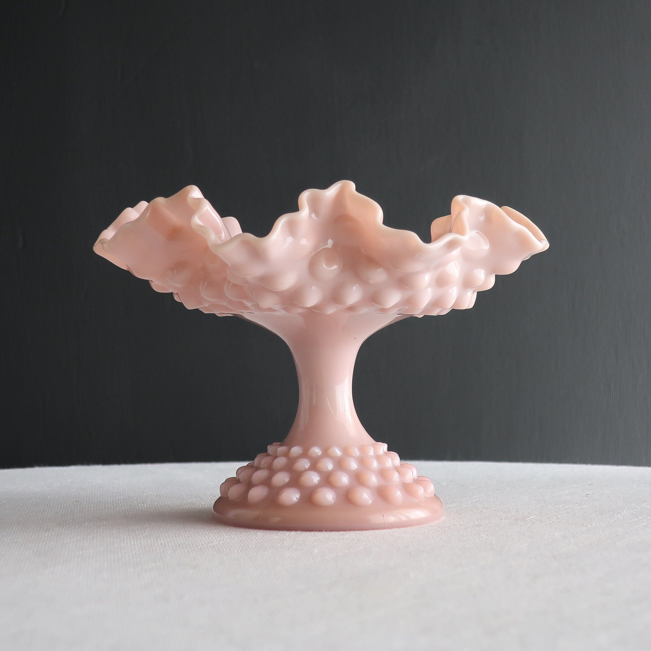 Vintage Pink Hobnail Milk Glass Footed Compote by Fenton | Etsy