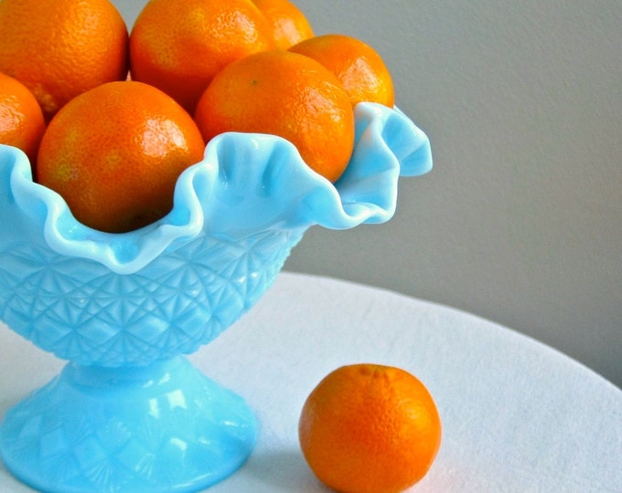 Blue Milk Glass Footed Bowl Old Virginia Glass by Fenton - Etsy