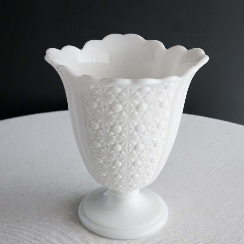 Vintage Milk Glass Vase Daisy and Button Pattern Flared Vase - Etsy