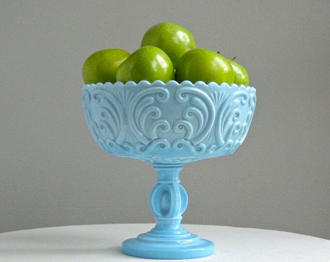 Scroll Pattern Blue Milk Glass Footed Bowl by Imperial Glass - Etsy