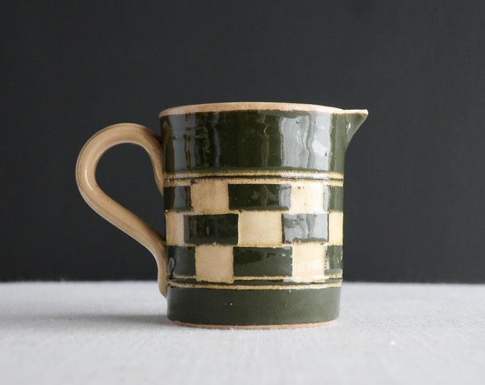 Antique Mocha Ware Checkerboard Pottery Pitcher 19th Century Yellow ...