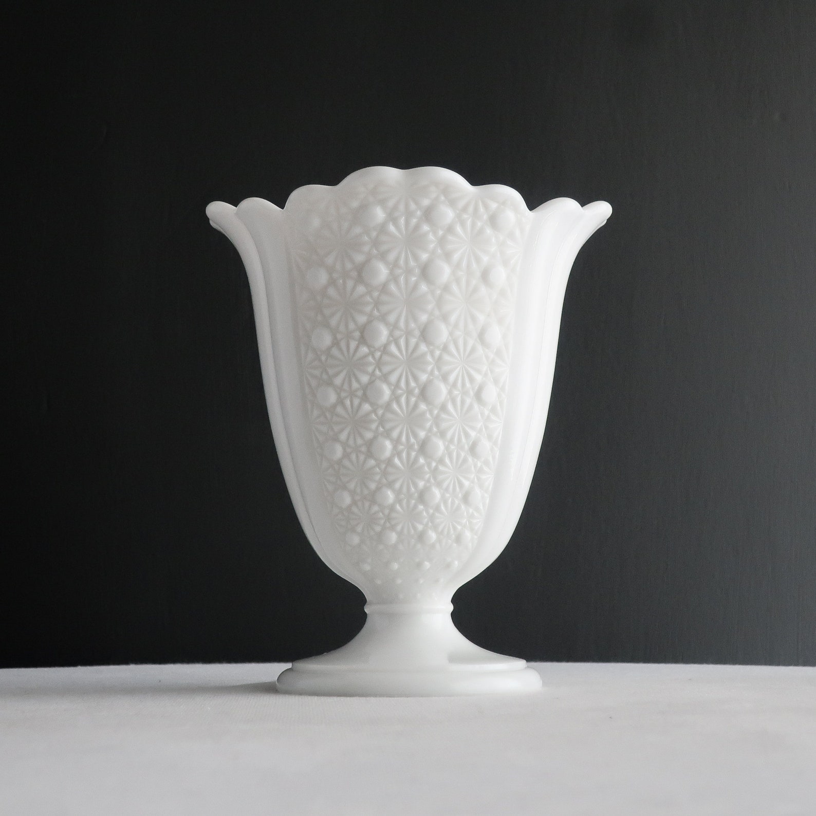 Vintage Milk Glass Vase Daisy and Button Pattern Flared Vase - Etsy