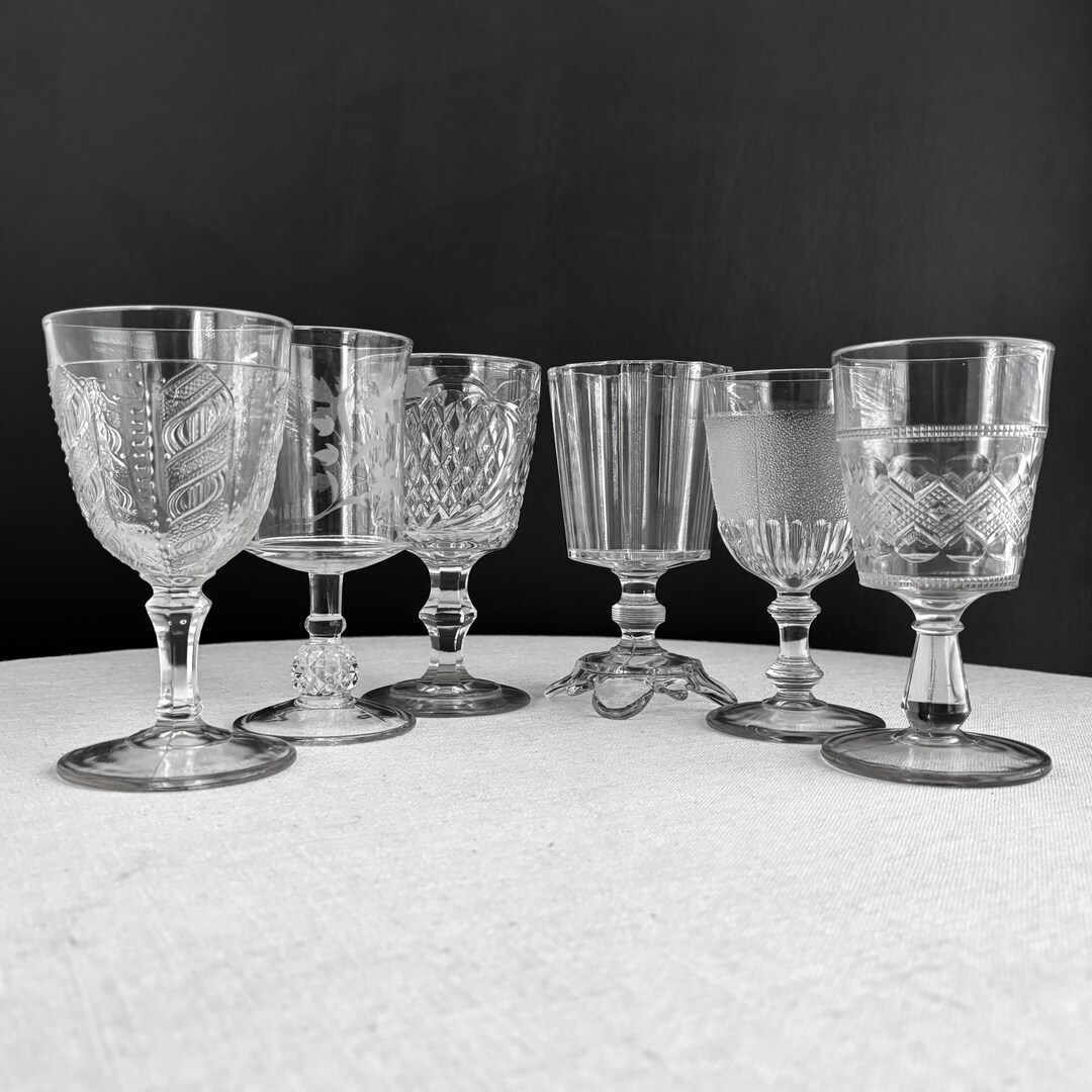 Six Antique Pressed Glass Wine Goblets -- EAPG Circa 1900 Mixed ...