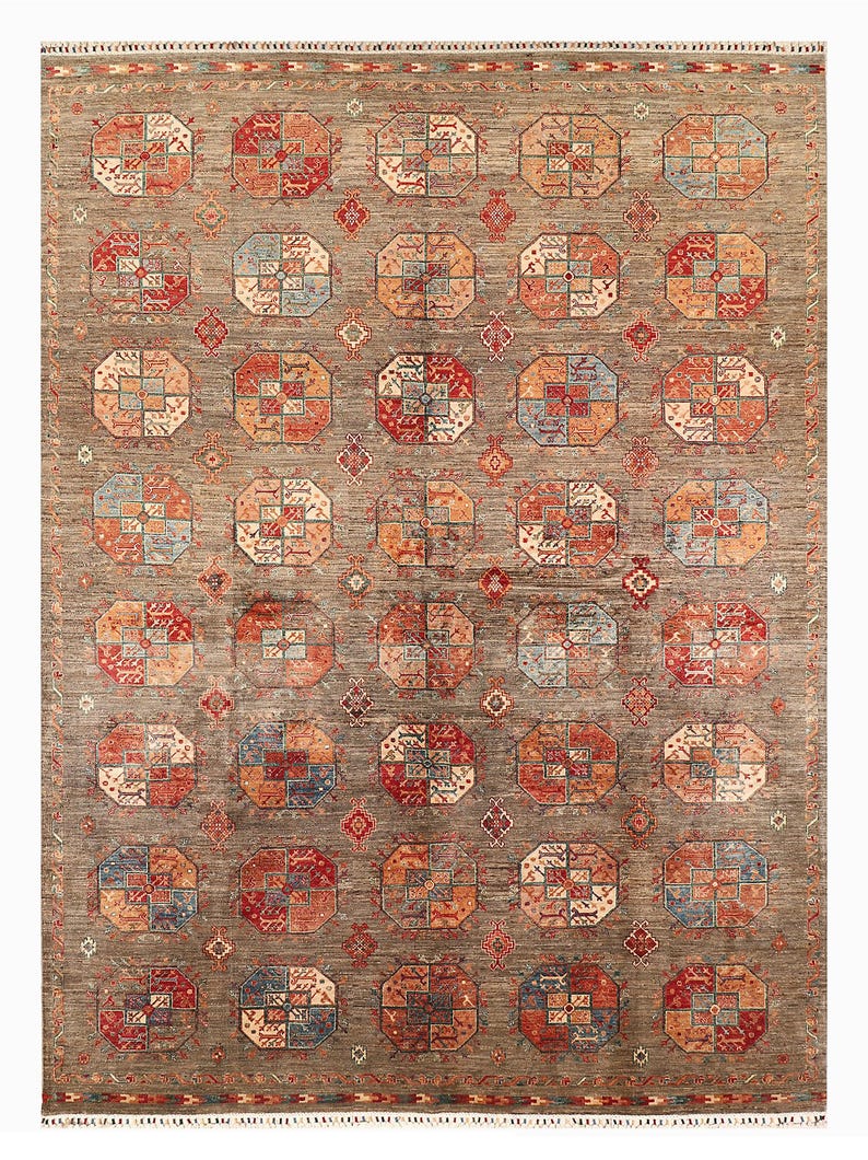 12x9 Ft Handmade Afghani Rug Waziri Style, Wool Carpet Tribal Oriental ...