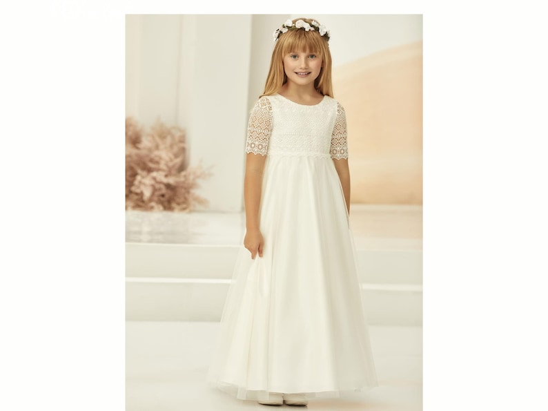 Elena Style - Ivory Lace First Communion Dress: Elegant Tulle Flower ...