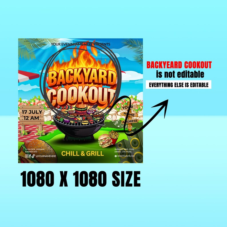 BBQ Cookout Flyer Template | Editable Canva Summer Party Flyer ...