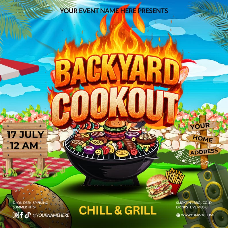 BBQ Cookout Flyer Template | Editable Canva Summer Party Flyer ...