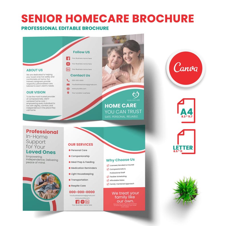 Home Care Brochure Template | Trifold Canva Design for Senior Care ...