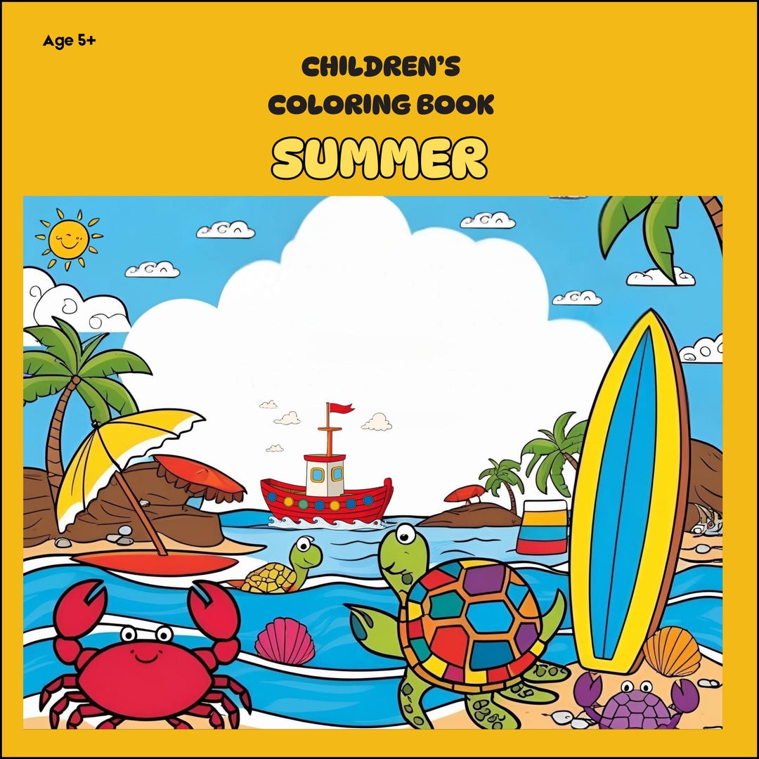 Printable Kids Summer Coloring Book 20+ Pages Family Fun Gift Beach ...