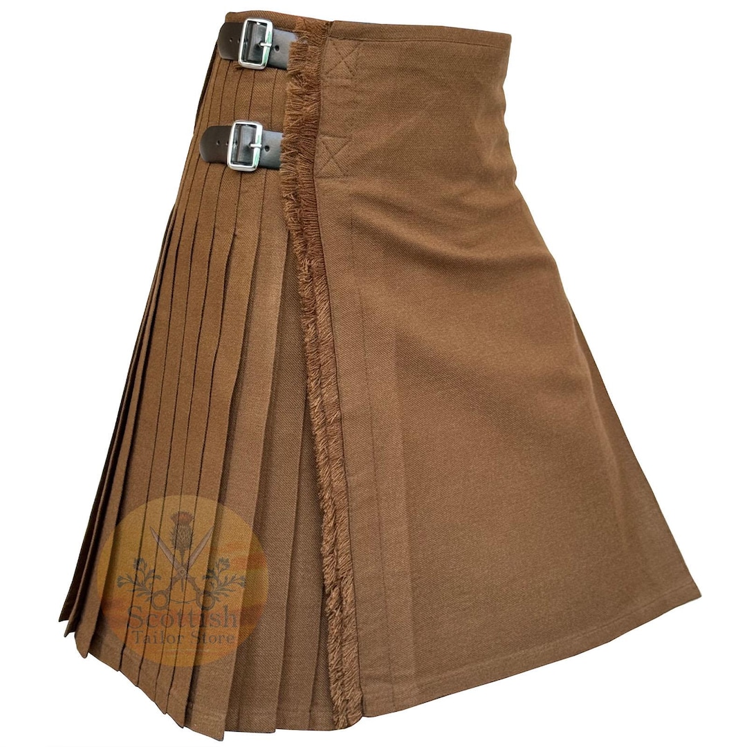 Solid Light Brown Tartan Kilt for Men: Scottish Handmade Traditional ...