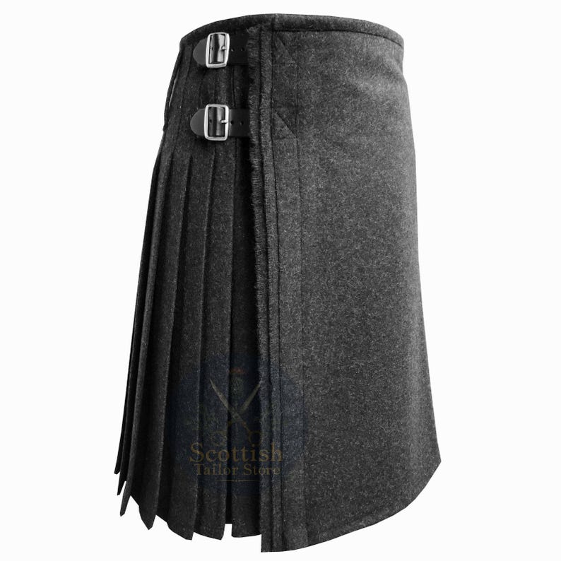 Scottish Traditional Solid Dark Grey Wool Kilt - Authentic Scottish 8 ...