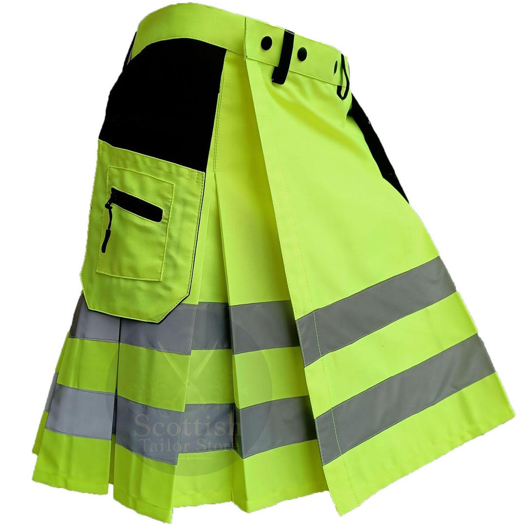 Hi-vis Neon Yellow Utility Kilt: Reflective Workwear, Tactical Cargo - Etsy