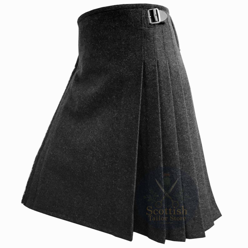 Scottish Traditional Solid Dark Grey Wool Kilt - Authentic Scottish 8 ...
