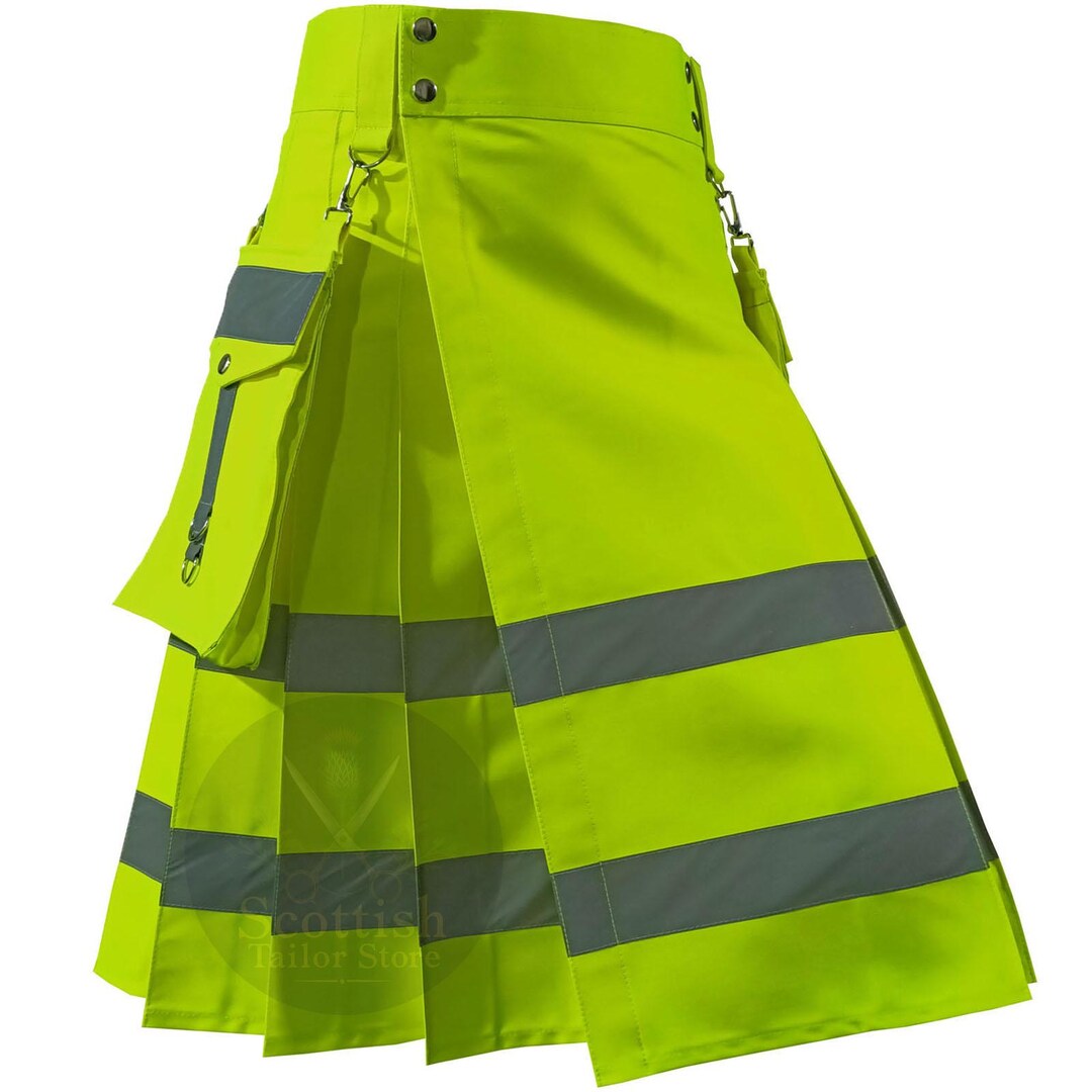 Neon Reflective Utility Kilt: High Visibility Cargo Workwear, Gothic ...