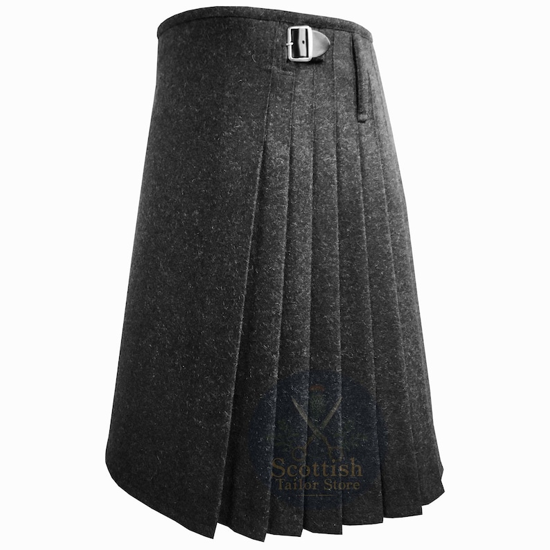 Scottish Traditional Solid Dark Grey Wool Kilt - Authentic Scottish 8 ...