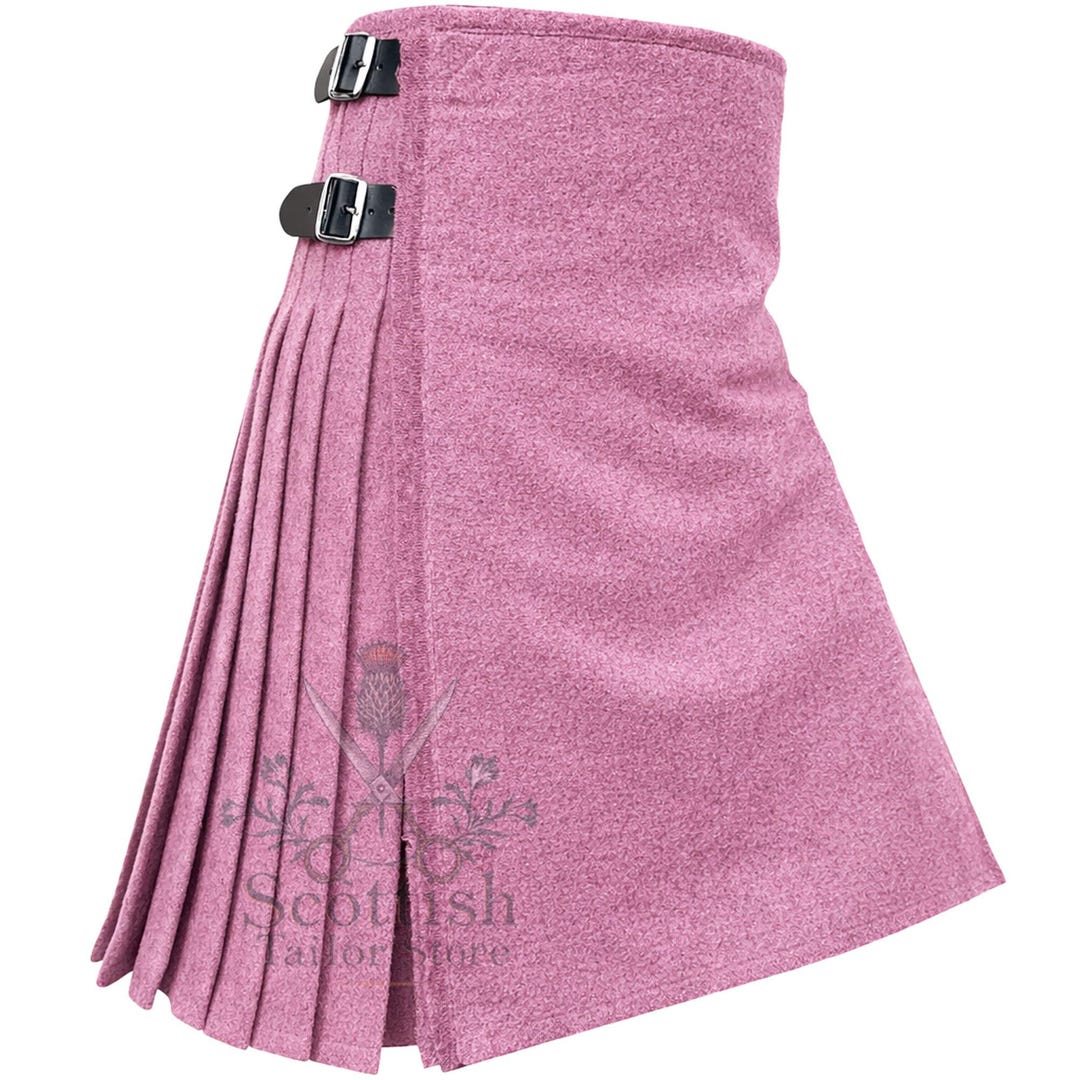Light Rose Pink Wool Bend Kilt - Handmade Scottish Traditional 8 Yard ...