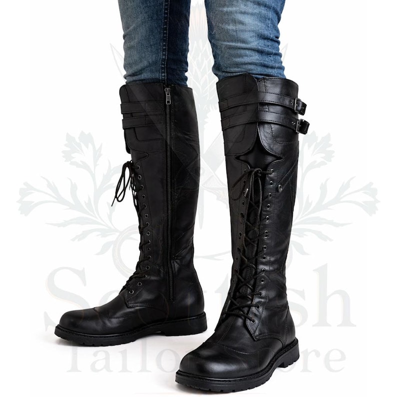 Handmade Long Black Leather Boots for Men - Traditional Boots With ...