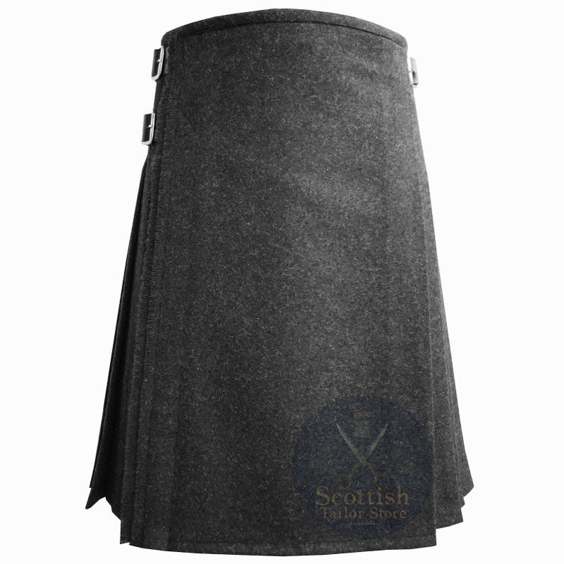 Scottish Traditional Solid Dark Grey Wool Kilt - Authentic Scottish 8 ...