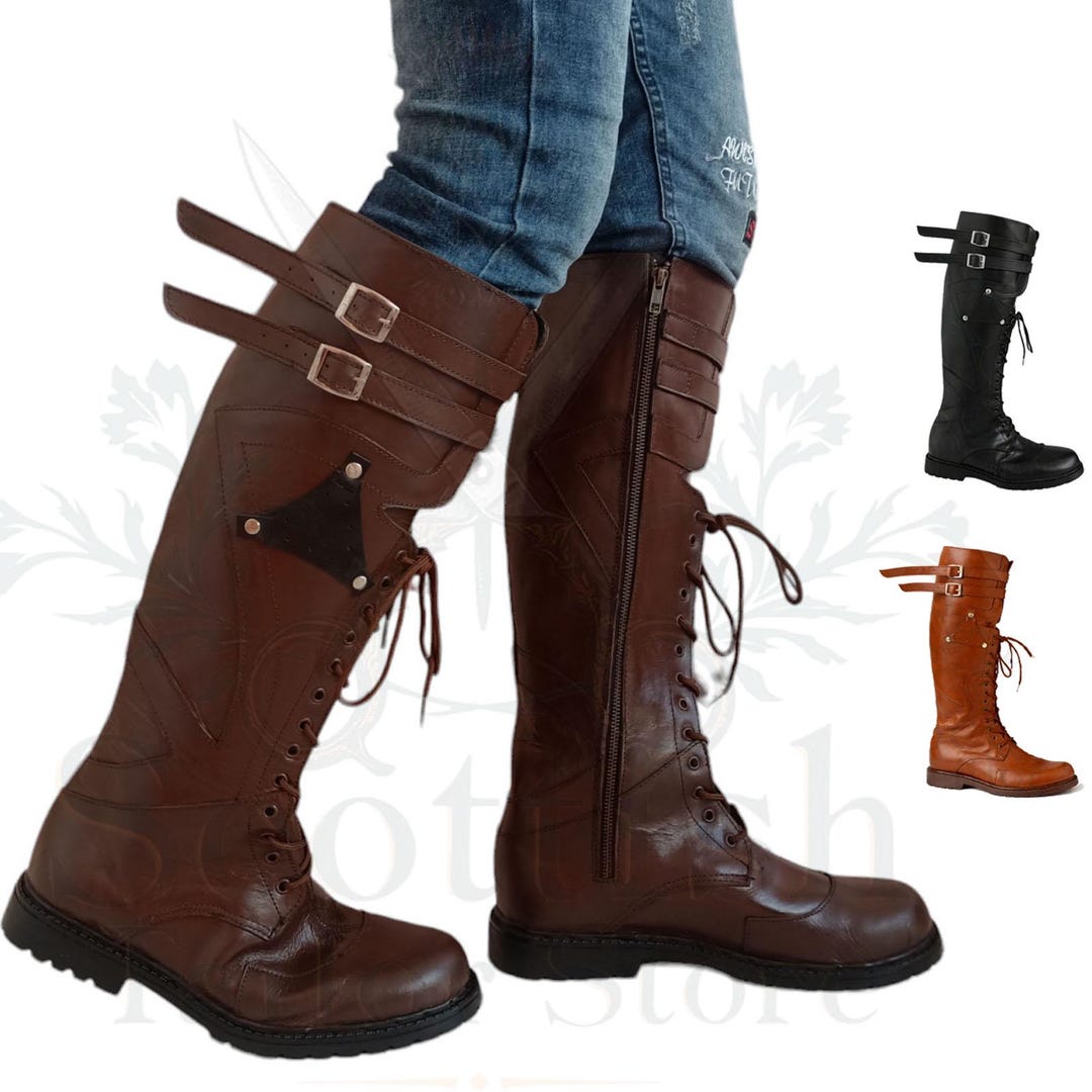 Handmade Long Brown Leather Boots for Men - Traditional Boots With ...