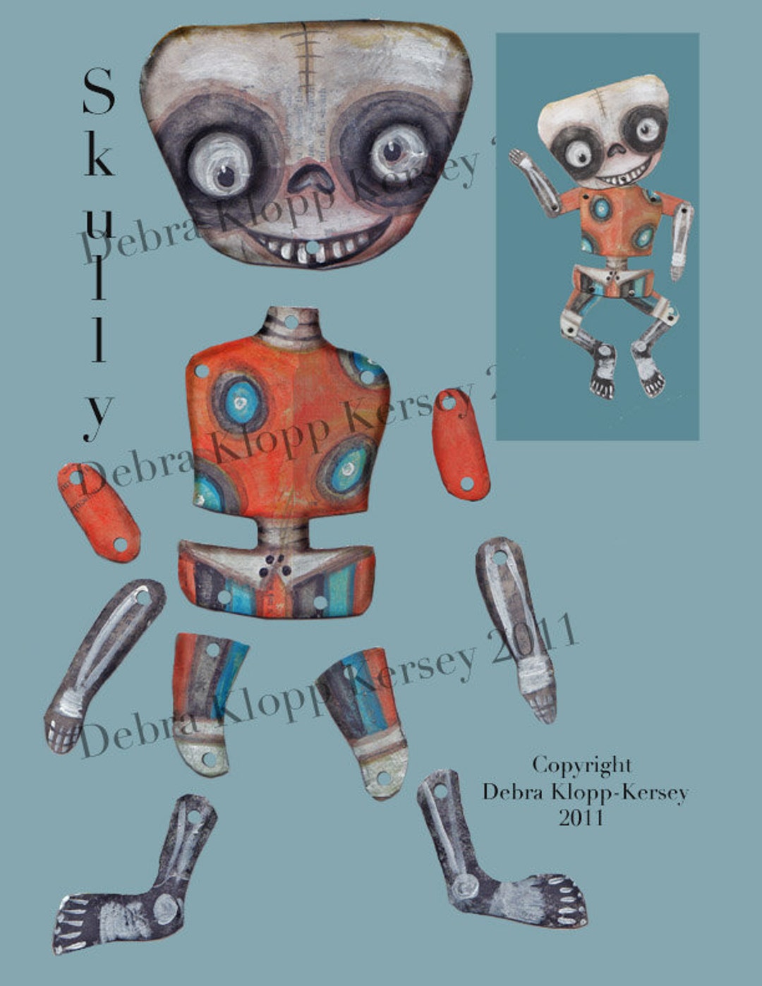 Original Art DIY Paper Doll Skeleton , Goth Paper Doll, Party Decor ...