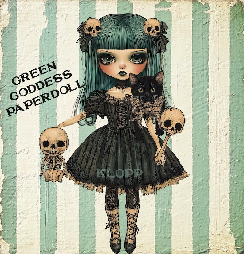Victorian Gothic Paper Doll: Green Goddess Printable Activity (digital ...