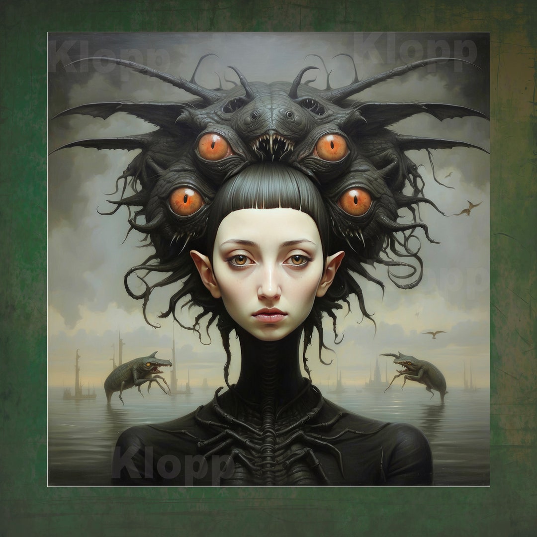 Surreal Creepy Alien Print, Dark Gothic Home Decor, Weird Alien Poster ...