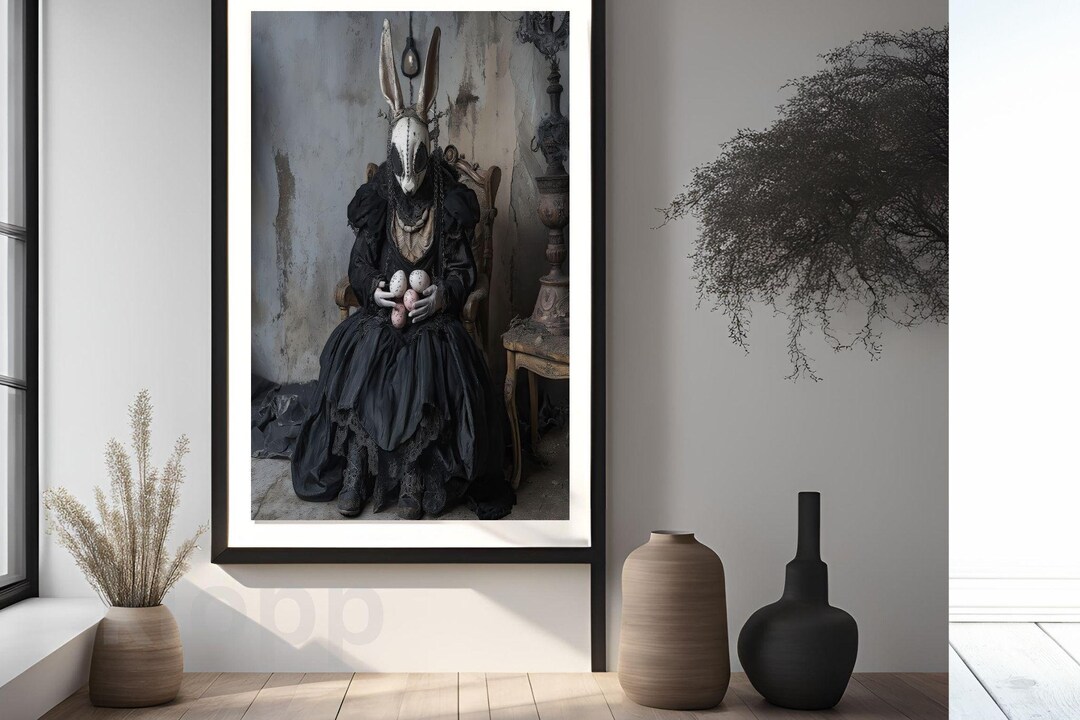 Creepy Gothic White Rabbit Easter Wall Art Dark Cottagecore Rustic Wall ...