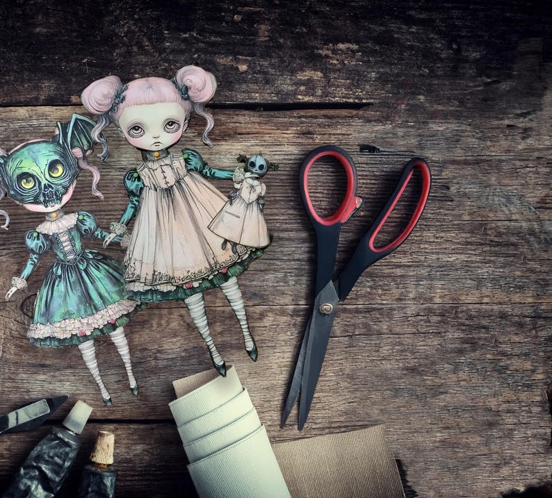 Cute and Creepy Paperdoll Printable Activity, DIY Bat Girl Crafts, Fun ...