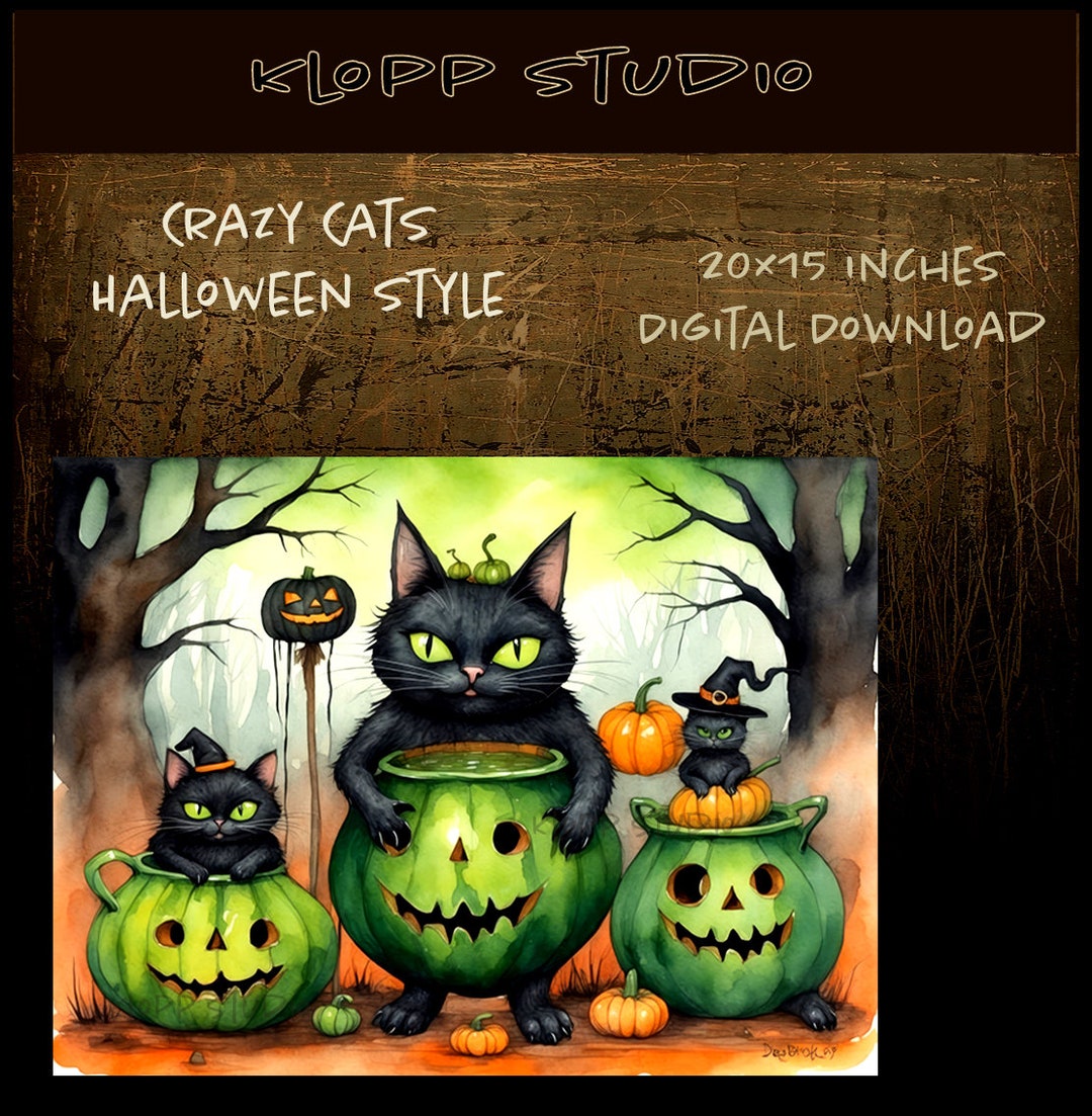 Printable Black Cat Digital Watercolor Halloween Painting Instant ...
