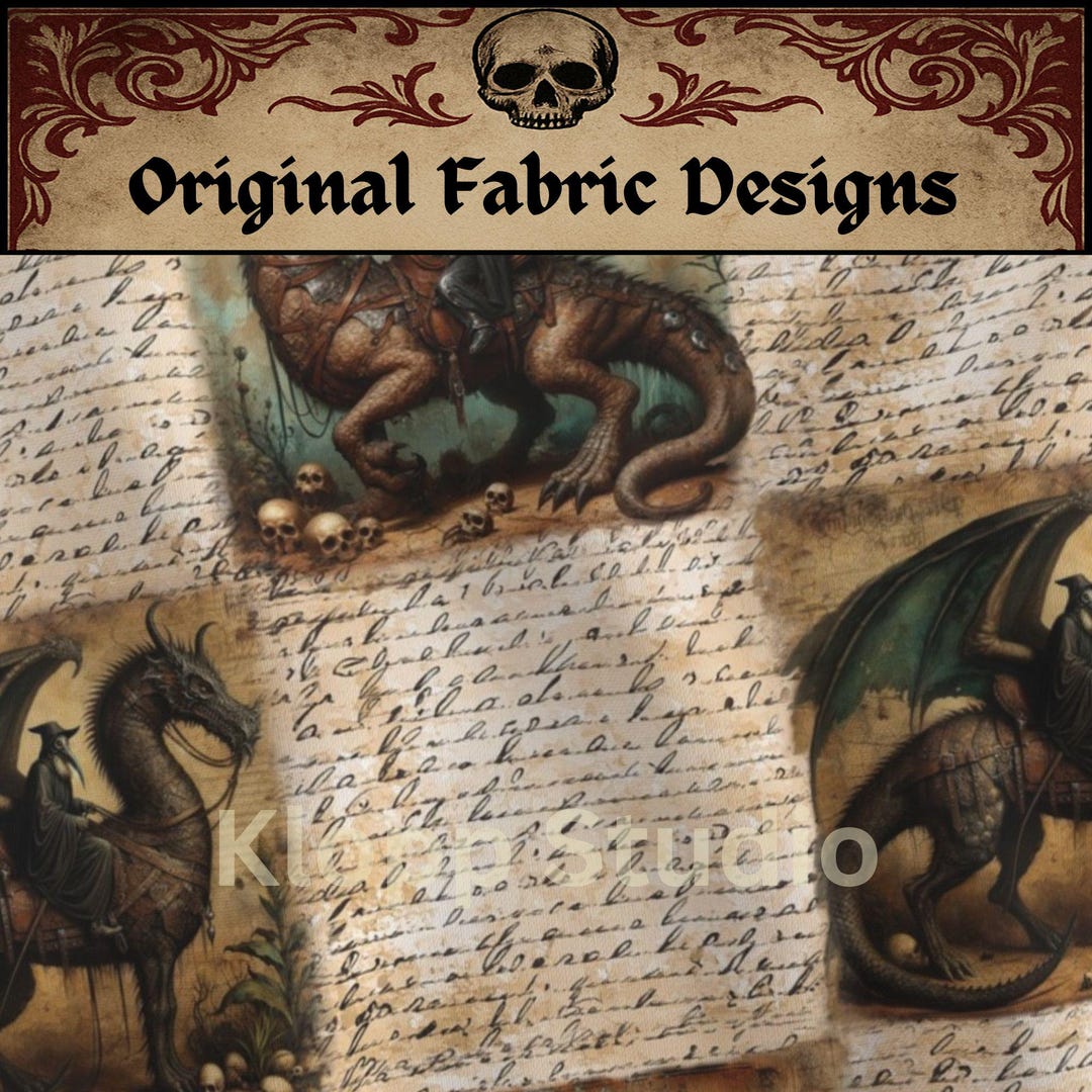 Medieval Dragon Fabric Original Design, Fantasy Quilting Cotton by the ...