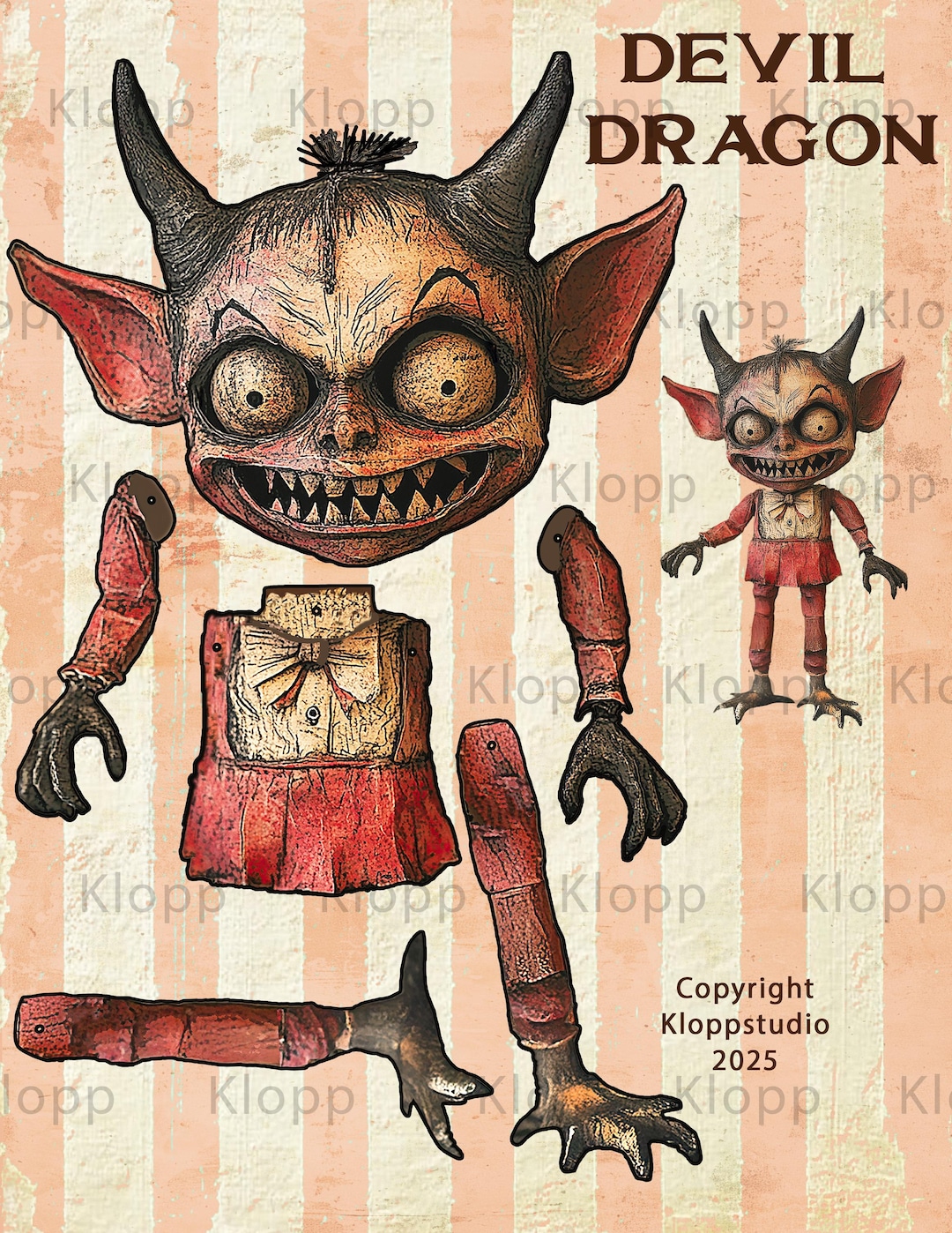 Creepy Devil Dragon Paper Doll Printable Activity Whimsigoth Print or ...